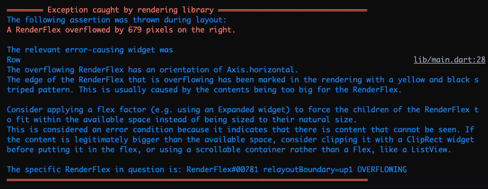 [ flutter ] A RenderFlex overflowed by * pixels ... 오류 간단하게 해결하기