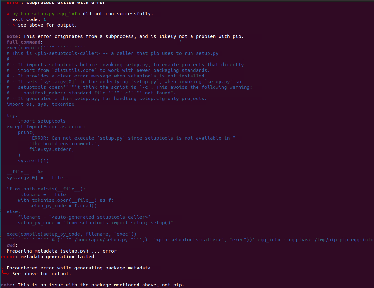 python setup.py egg_info did not run successfully. exit code: 1 해결(apex ...