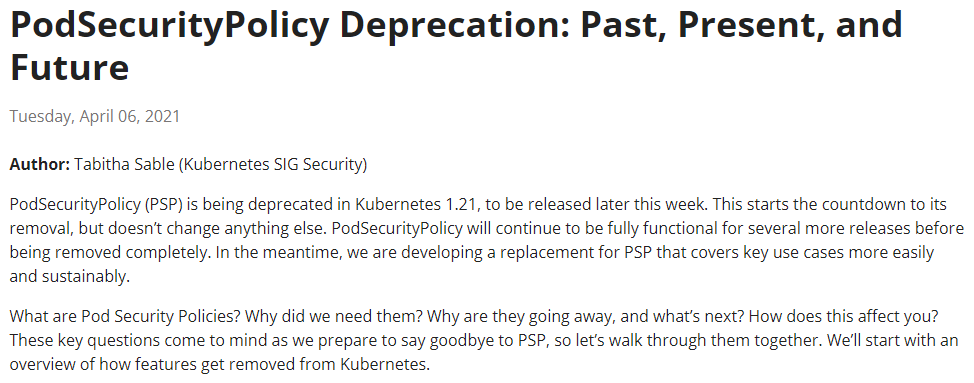 94. Pod Security Policy deprecated