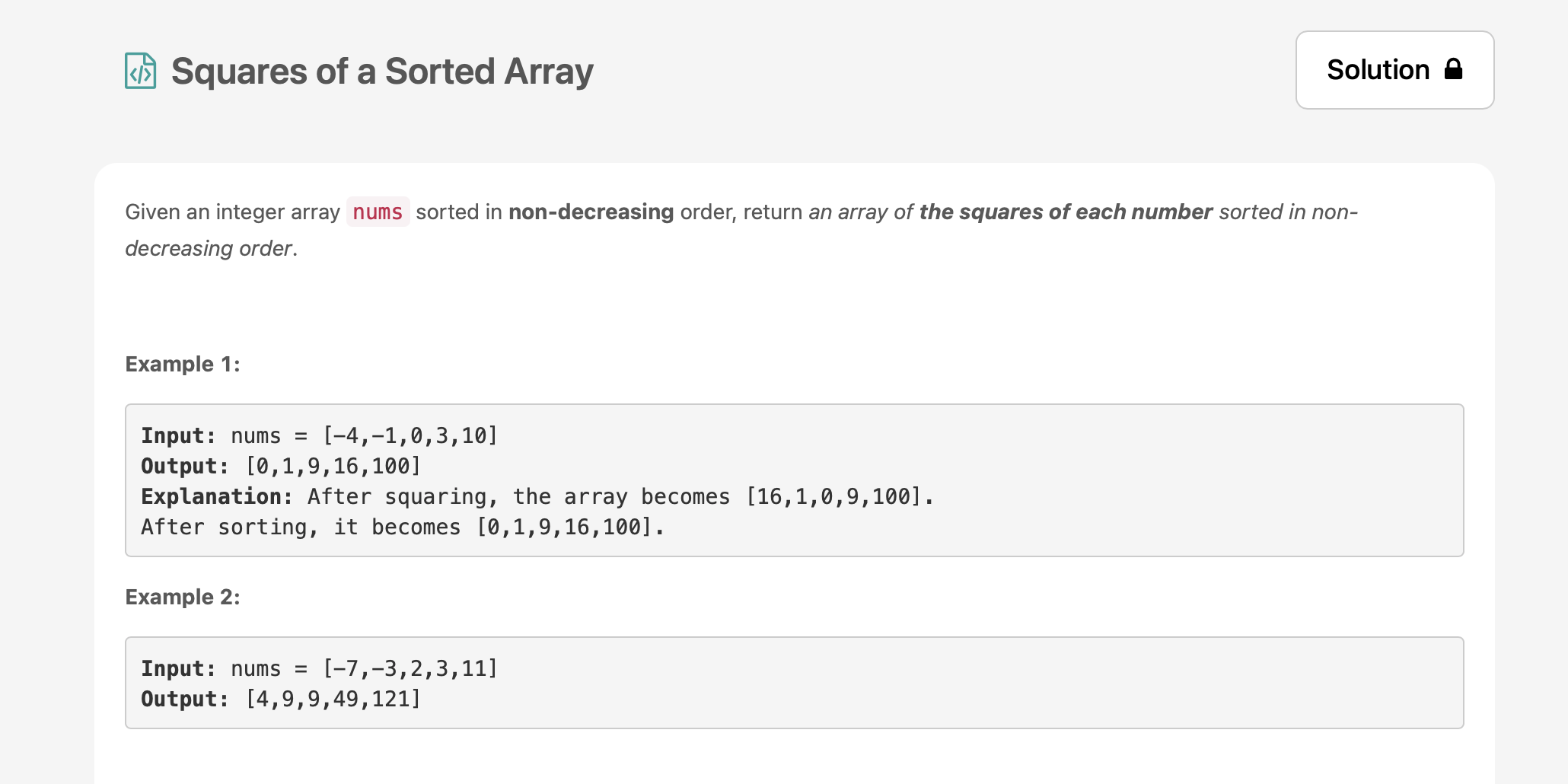 Leetcode Array Squares Of A Sorted Array 