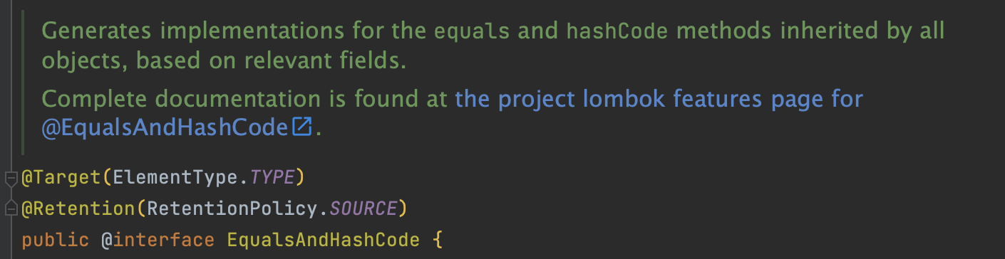 롬복(lombok) 의 @EqualsAndHashCode 는 필드로 비교할까 getter 로 비교할까