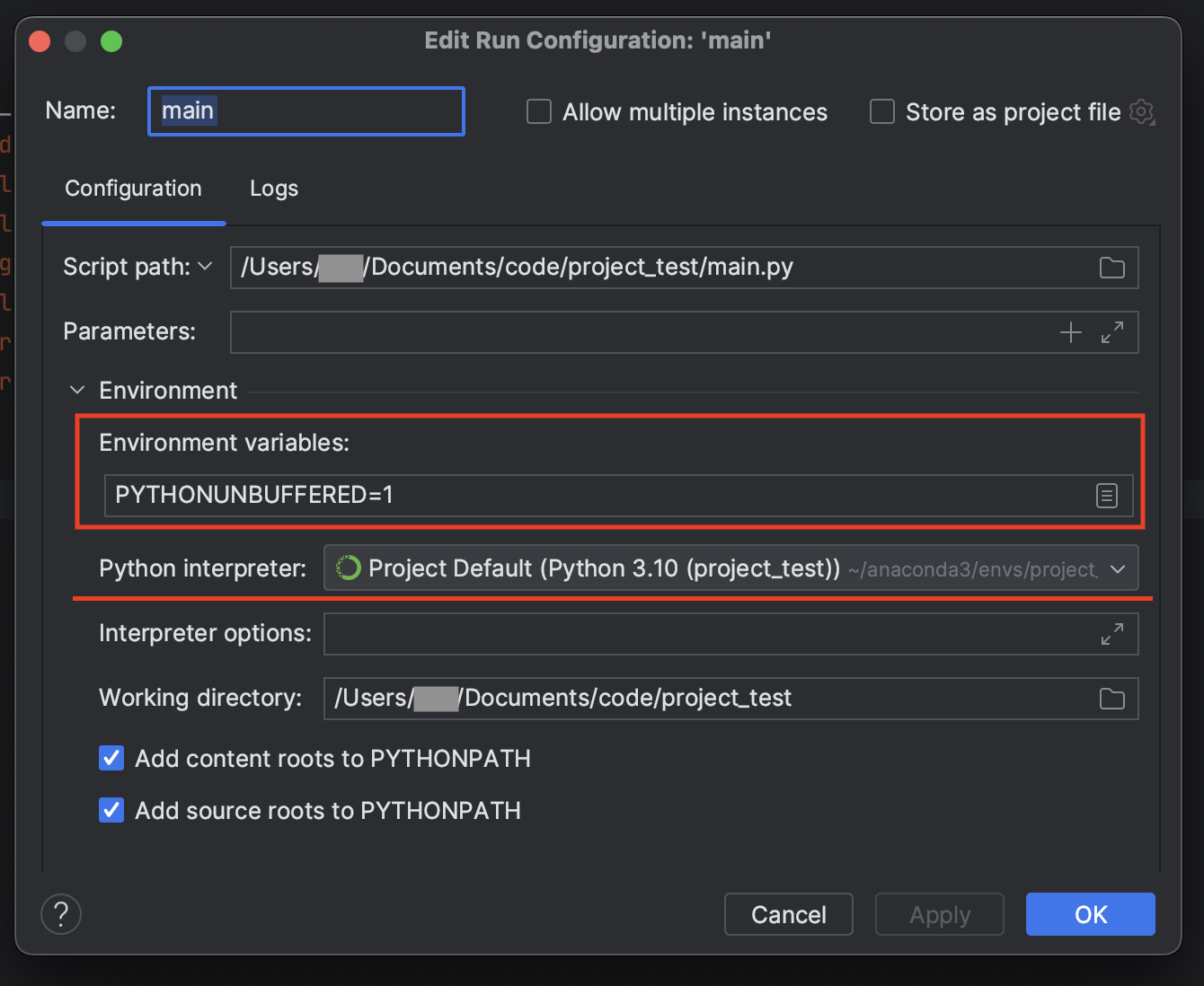 PyCharm에서 환경변수 설정, Interpreter별 환경변수 설정, Custom library 경로 설정