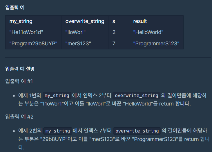 [프로그래머스 코딩테스트]java Lv.0 문자열 겹쳐쓰기