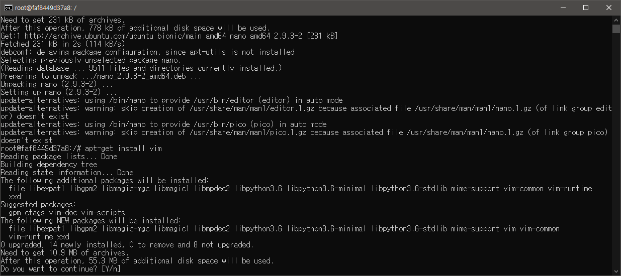 [Docker] 컨테이너 bash에 vim 설치하기 — 논리적 코딩