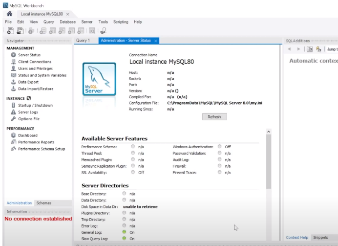 [Error Fixed] MySQL Workbench No connection established