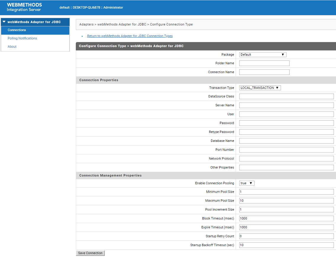 webMethods Adapter for JDBC