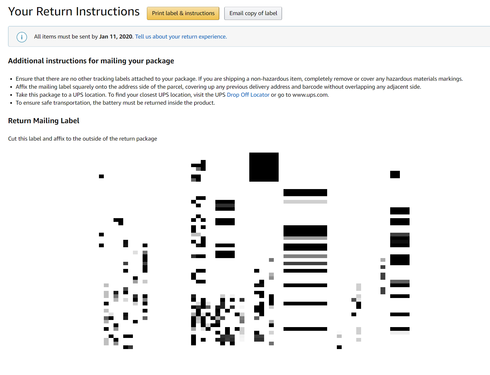 아마존 반송 return QR code Label to mailing Label 변경