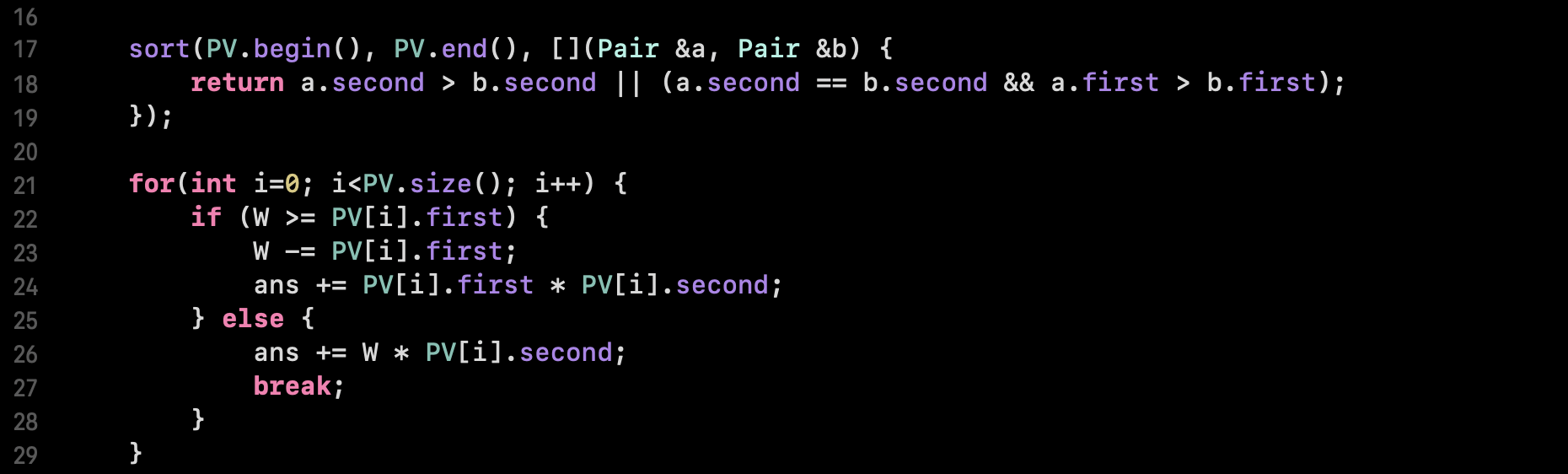 Softeer 연습문제 2단계, 금고털이 그리디알고리즘 cpp풀이