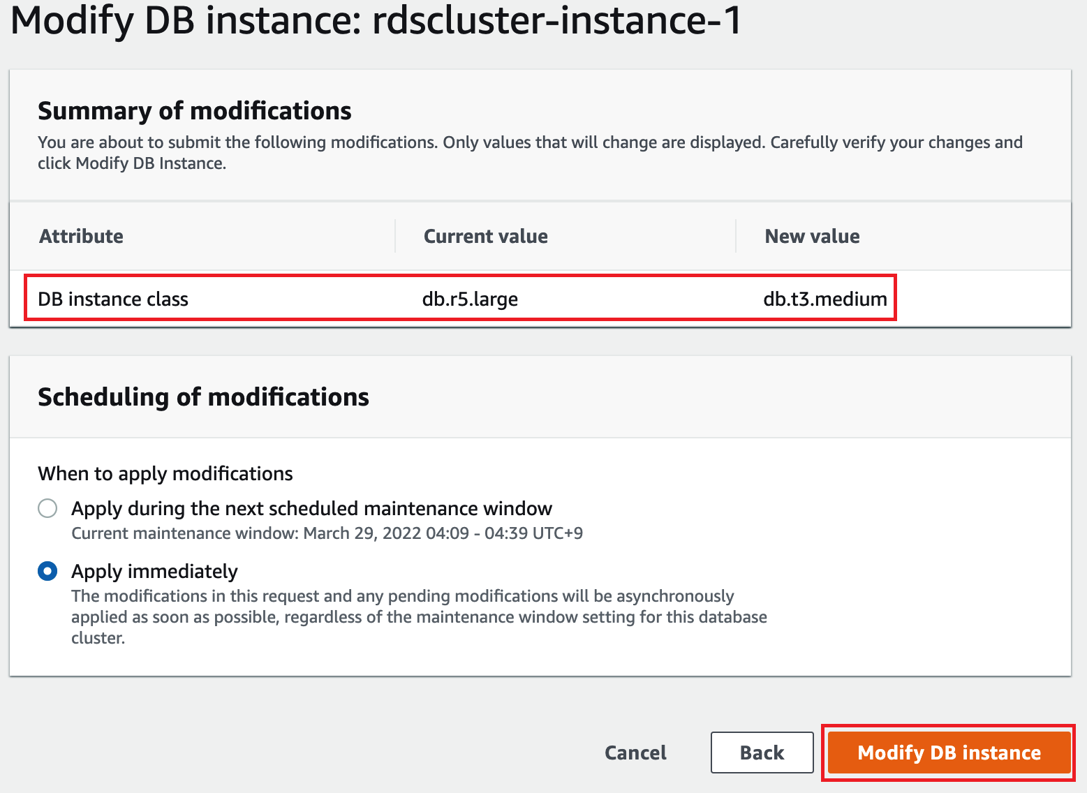 [AWS RDS] Modify RDS instance type