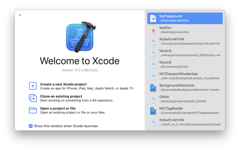 Xcode 개발 도구의 실행과 프로젝트 생성