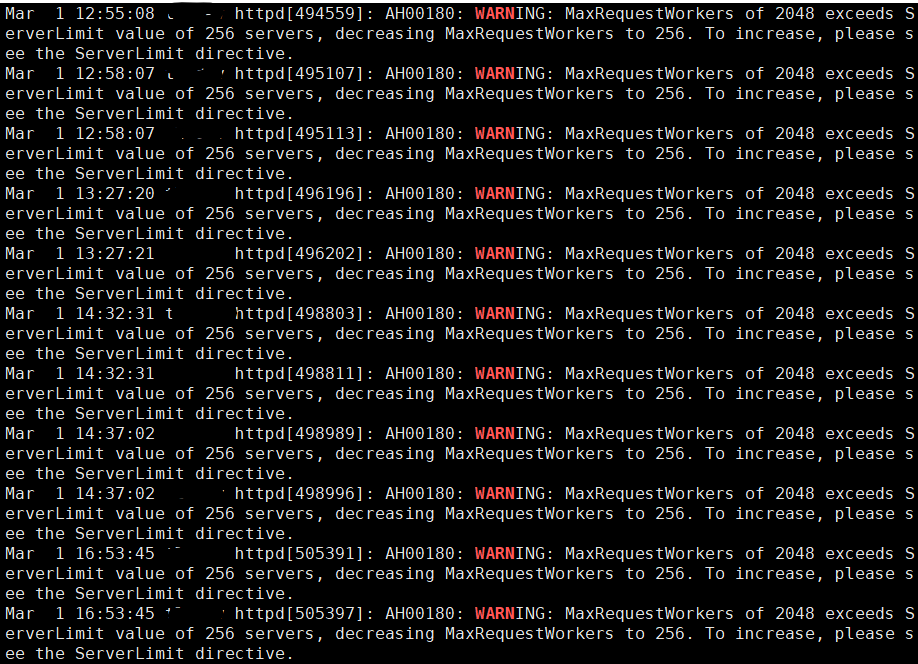 Error D 494559 Ah00180 Warning Maxrequestworkers Of 2048