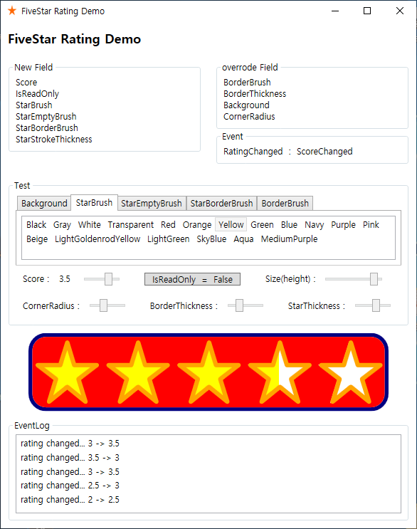 [WPF] 별점 컨트롤 v3 / Star Rating Control v3