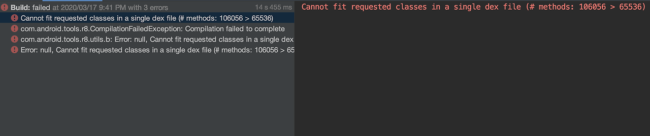 [flutter] Android Cannot Fit Requested Classes In A Single Dex File 해결 방법 및 원인 분석