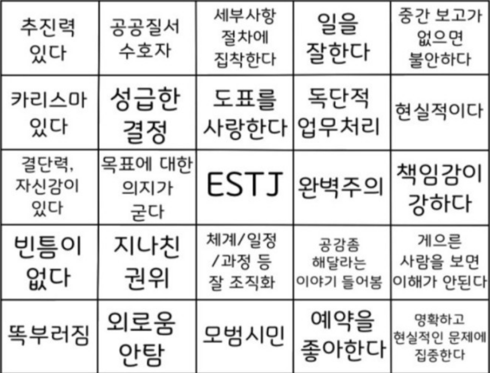 MBTI 성격테스트 ESTJ 특징,팩폭 정리 : 네이버 블로그
