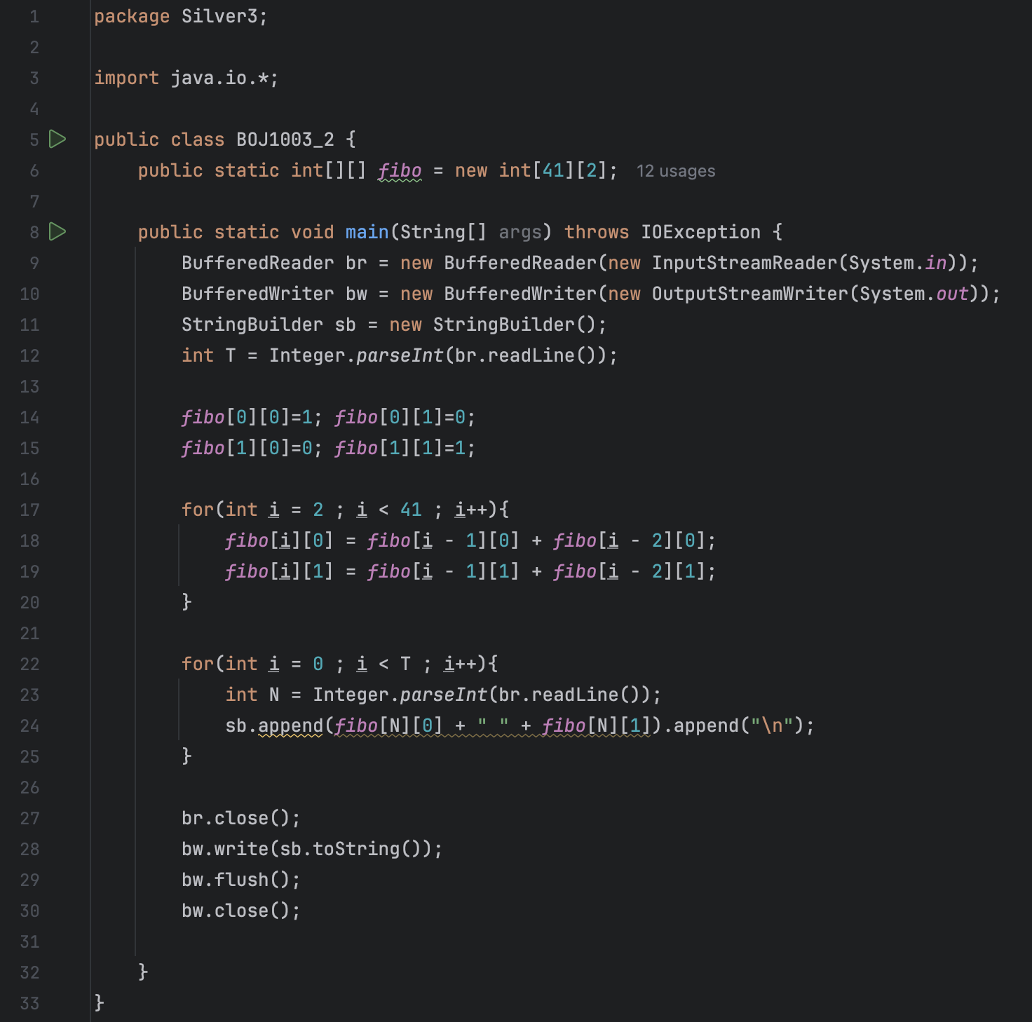 [백준] 피보나치 함수 (DP, 동적 계획법, 1003번, Java) — ZINU