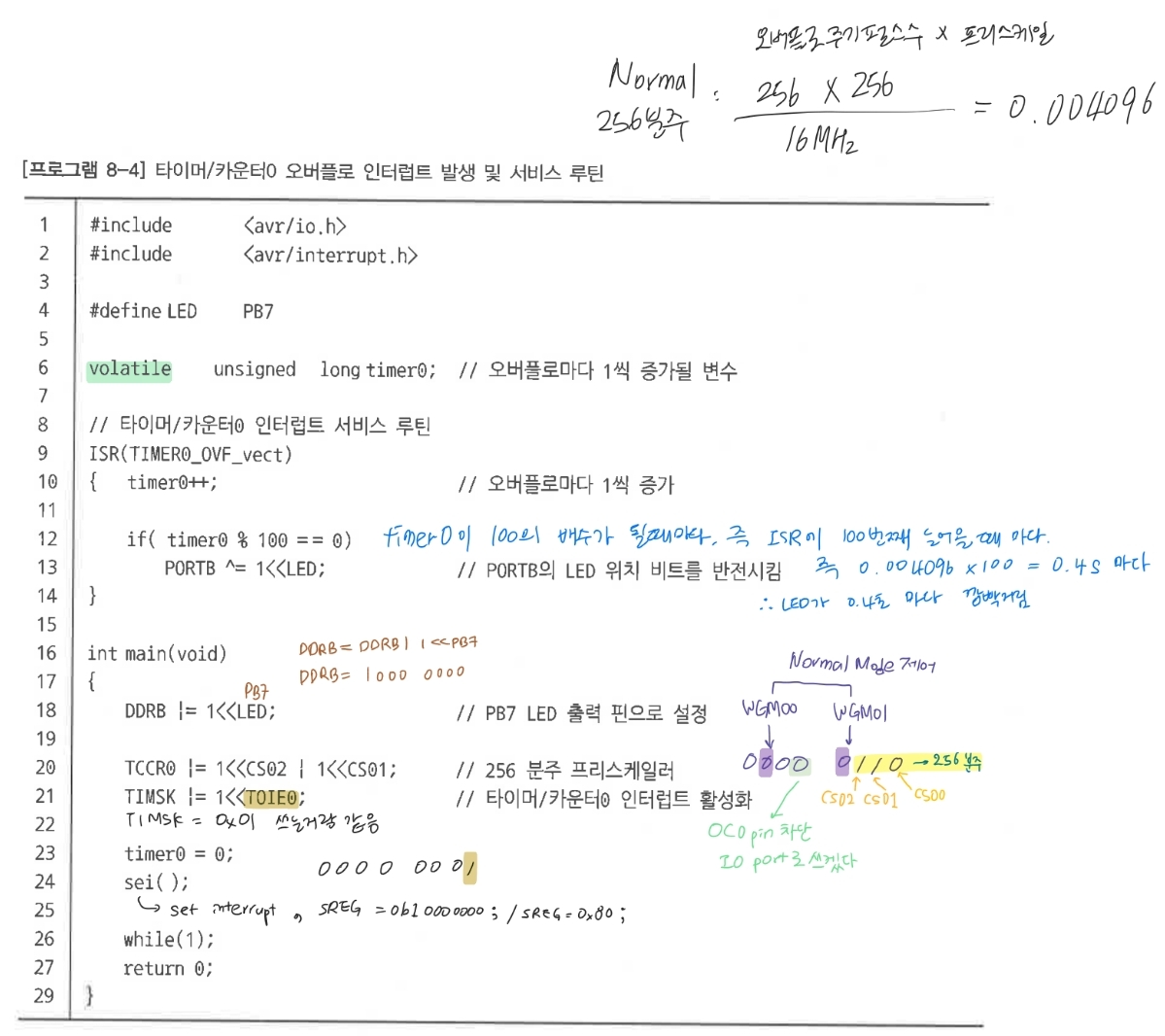 atmega128 timer/counter0 normal LED깜빡이기
