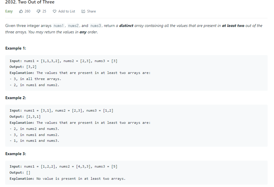 Leetcode 2032 Two Out Of Three