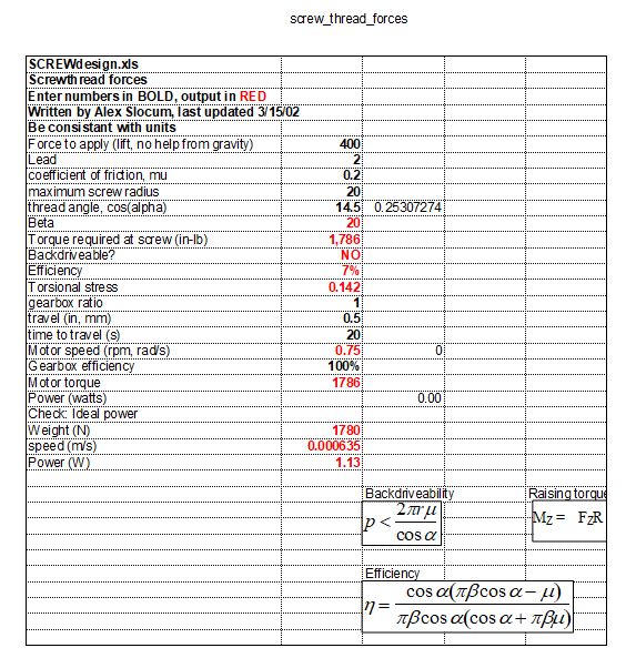Screw thread forces 계산시트