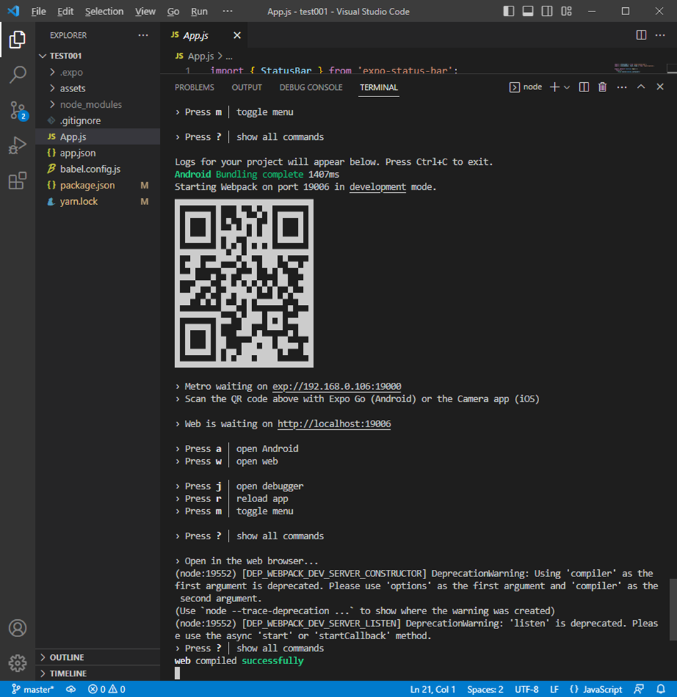 [expo] 2. expo로 앱 만들기 - expo go 설치 및 web 화면 열기