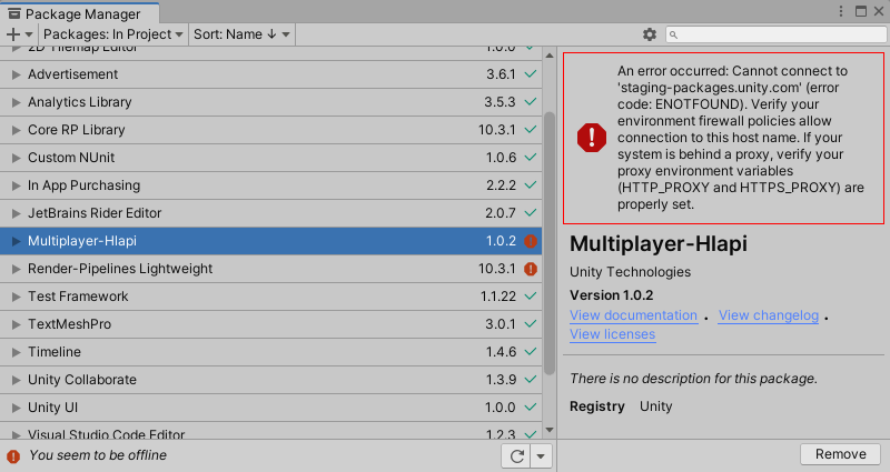 유니티에서 패키지를 기본값으로 재설정하기(reset pacakges to defaults)
