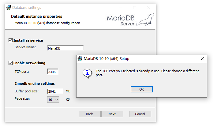 MariaDB 설치 시 MySQL과 Port 충돌: The TCP Port you selected is already in use.