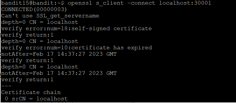 [OverTheWire] Bandit Level 15 → Level 16