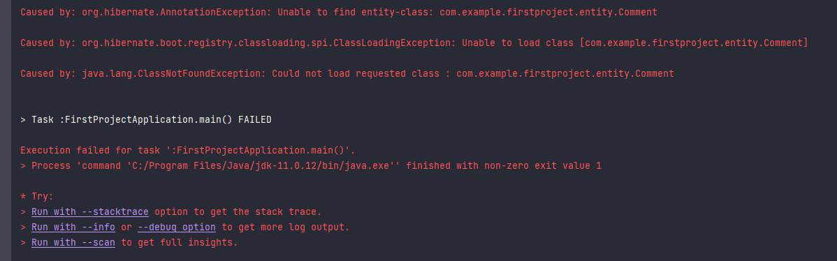[SpringBoot] Unable to find entity-class: , Unable to load class [경로 ...