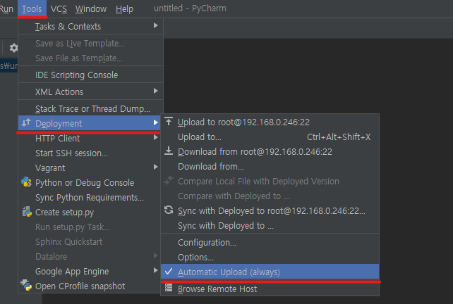PyCharm remote server