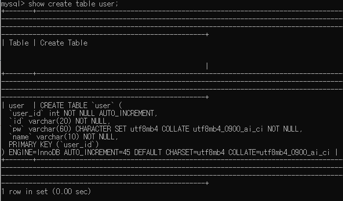 MySQL 테이블 생성(CREATE) 스크립트(script) 보기