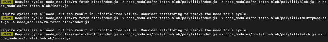 [React Native - ios/android] rn-fetch-blob 사용 시,WARN Require cycle