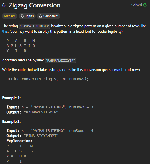 [Array/String][Medium] 6. Zigzag Conversion.