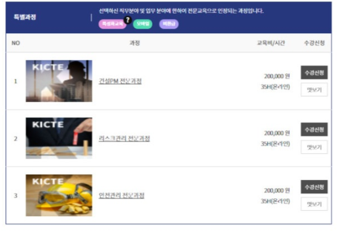 건설기술교육원 온라인 교육센터 홈페이지 (https://ekicte.or.kr)