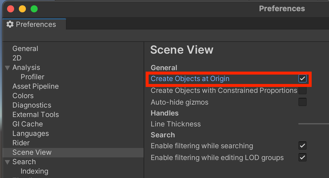 [Unity] GameObject 생성시 Position (0, 0, 0) 자동 초기화, Scene View Preferences