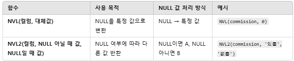 19강. NULL 값을 처리하는 방법 (NVL, NVL2)