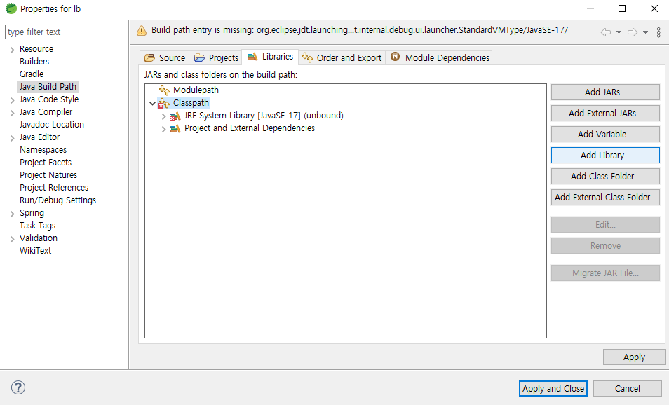 이클립스 Could not find or load main class 해결방법
