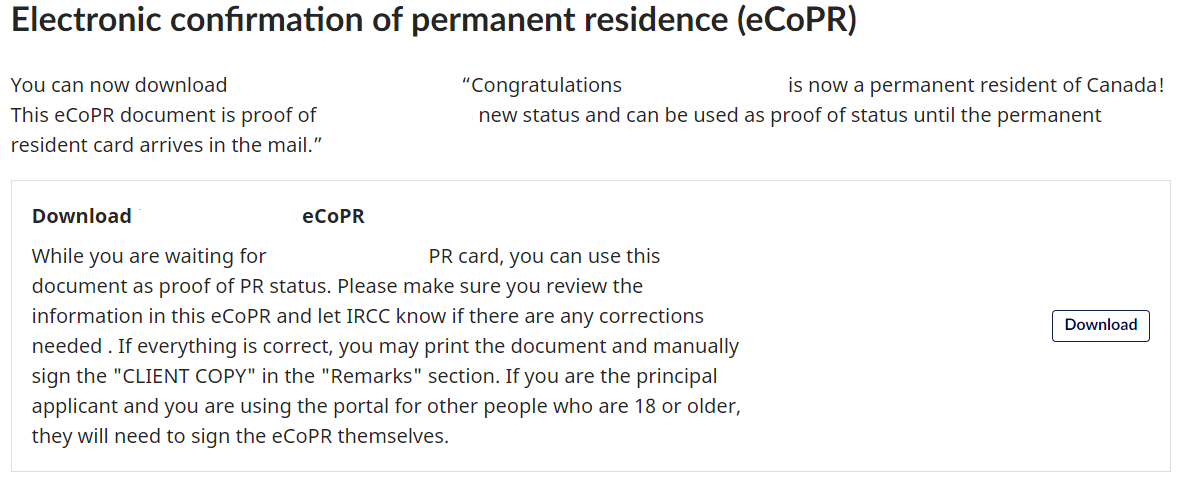 [캐나다 영주권] eCoPR 을 받았다, 영주권 진행 끝!