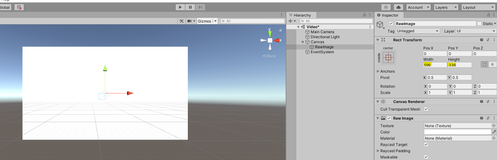 [Unity] Canvas/UI 에 영상 넣는 방법 (Raw Image, Render Texture)
