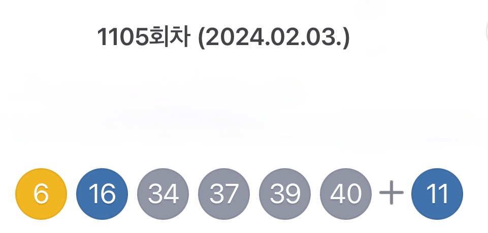 1105회 로또 당첨번호 및 1등 당첨지역