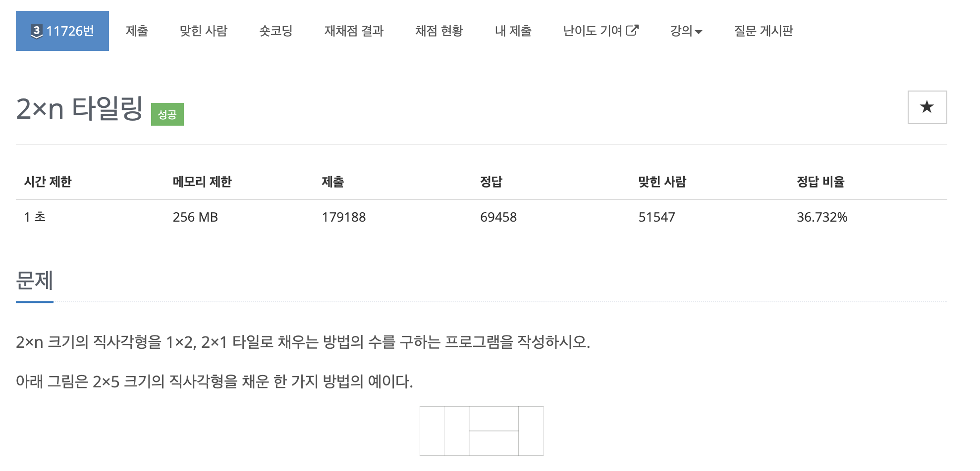 [백준] 2 x n 타일링 (동적 계획법, DP, 11726번, Java) — ZINU