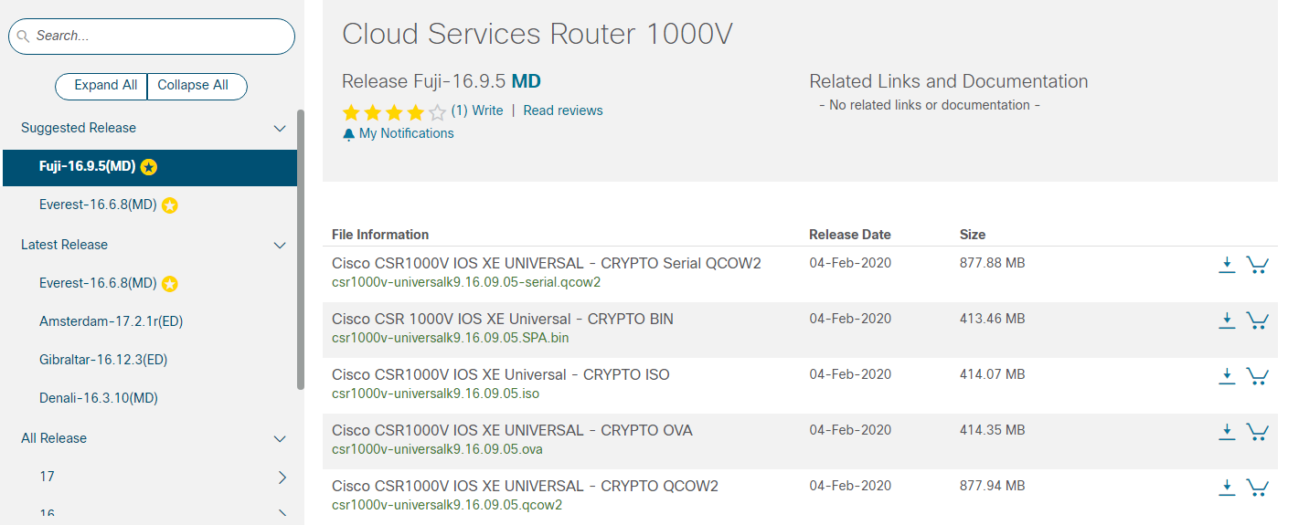 CSR 1000V router install csr1000v-universalk9.16.09.05