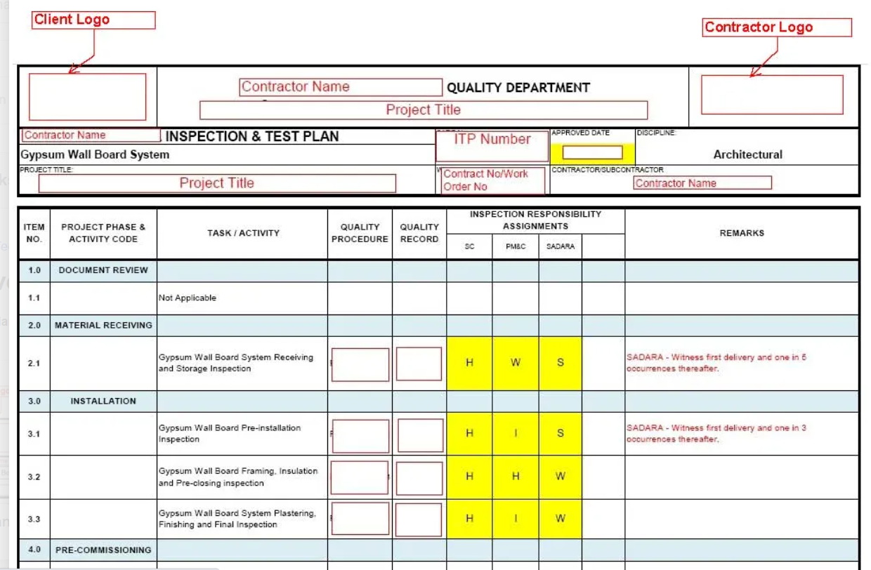 Inspection Test Plan (ITP) 보는 법