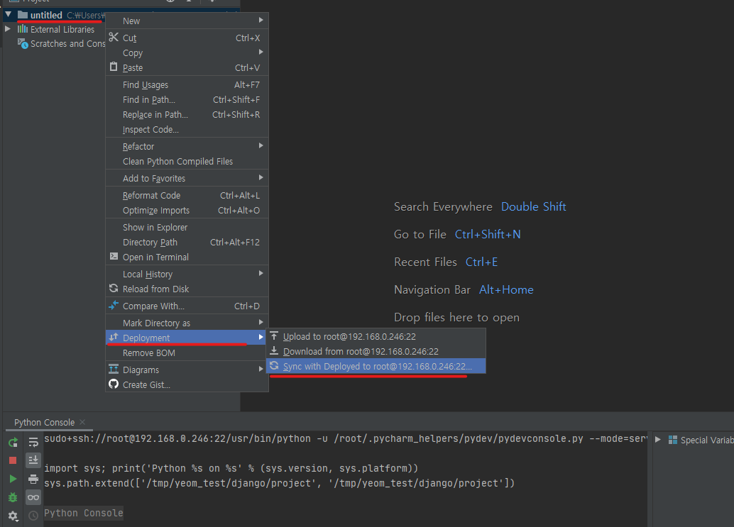 PyCharm remote server