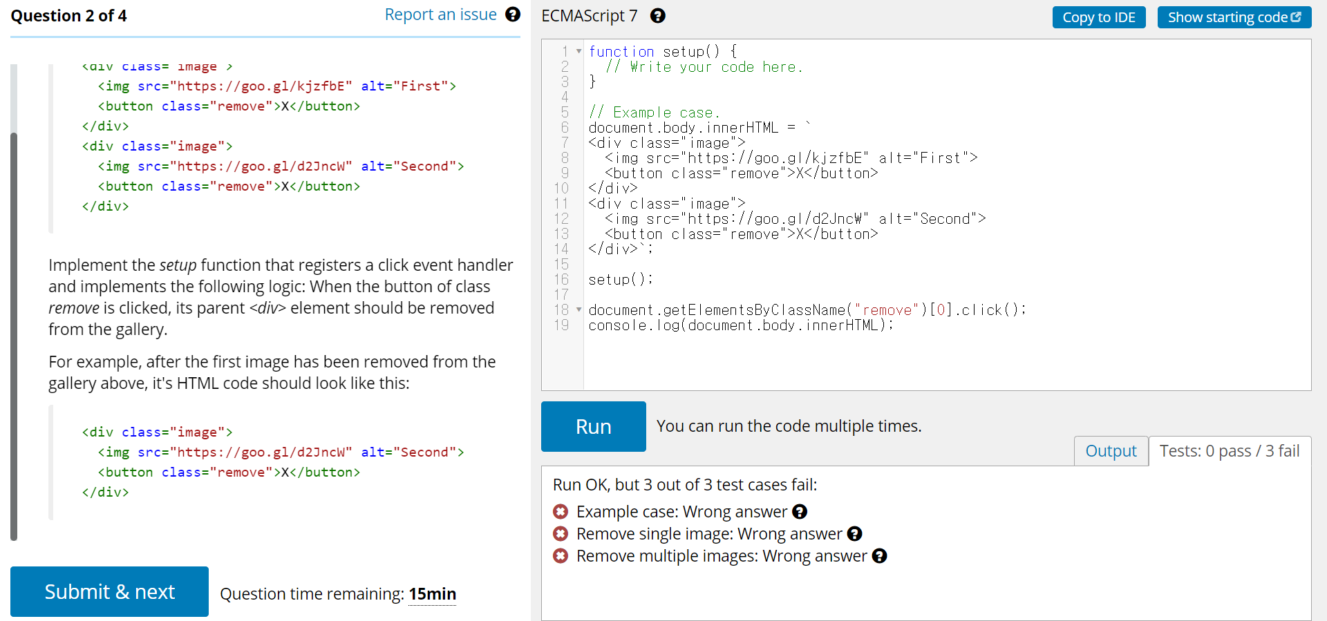 [TestDome] HTML/CSS and JavaScript: Image Gallery (ECMAScript 7)