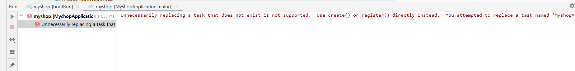 [Debugging] IntelliJ 에서 SpringBoot (Gradle ) 실행 시 Unnecessarily replacing a task that does not ...