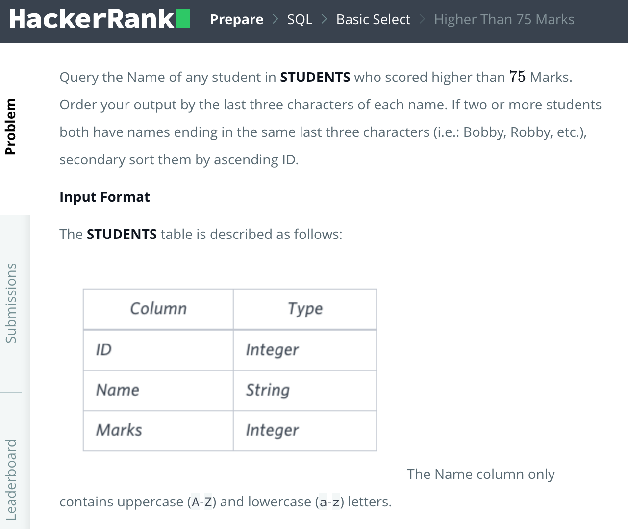 [MySQL] Higher Than 75 Marks