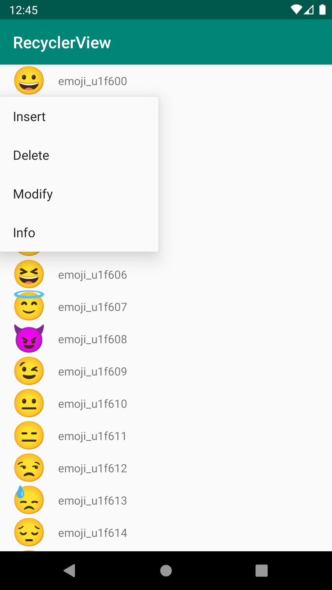 RecyclerView (5) - RecyclerView item long click 시 popup menu 출력하기