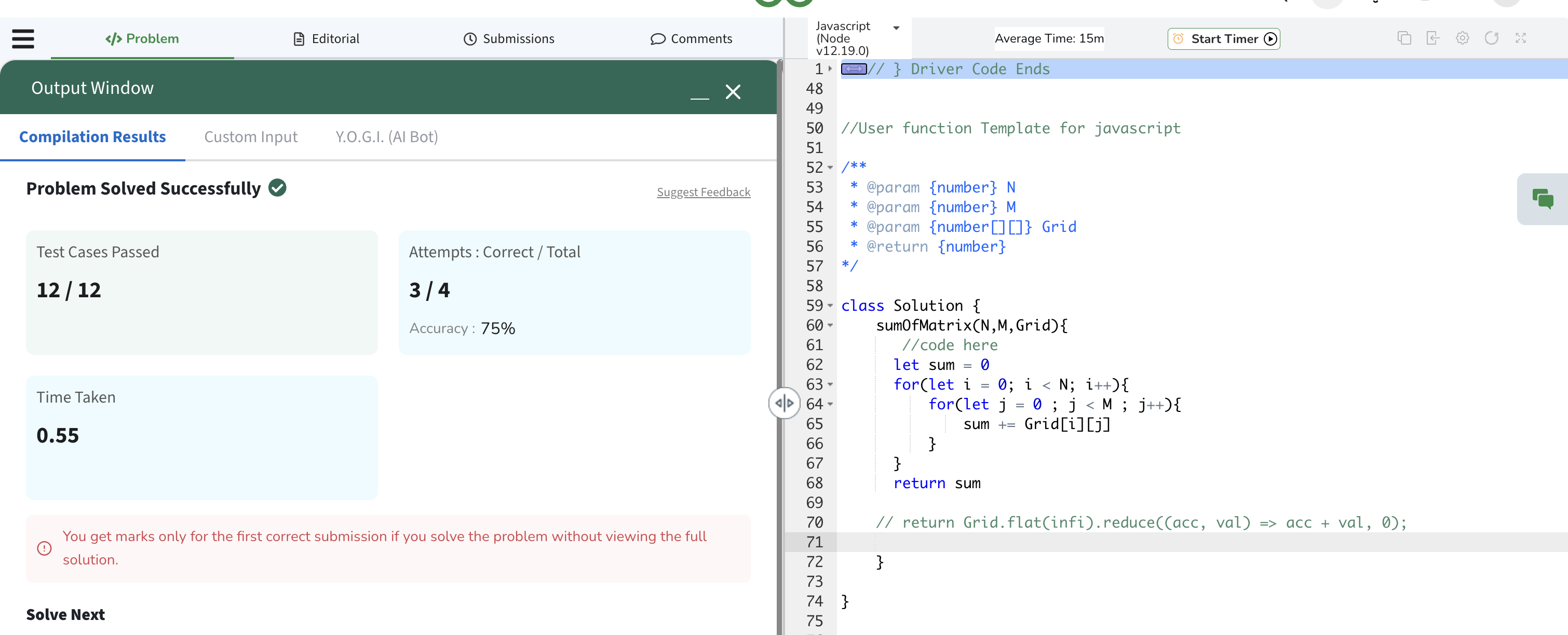 geeksforgeeks (Sum of elements in a matrix / basic)