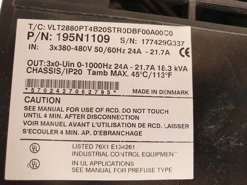 Inverter 덴포스 3상 380-480 15마력 VLT-2800 VLT2880PT4B20STR0DBF00A00C0 11KW ...