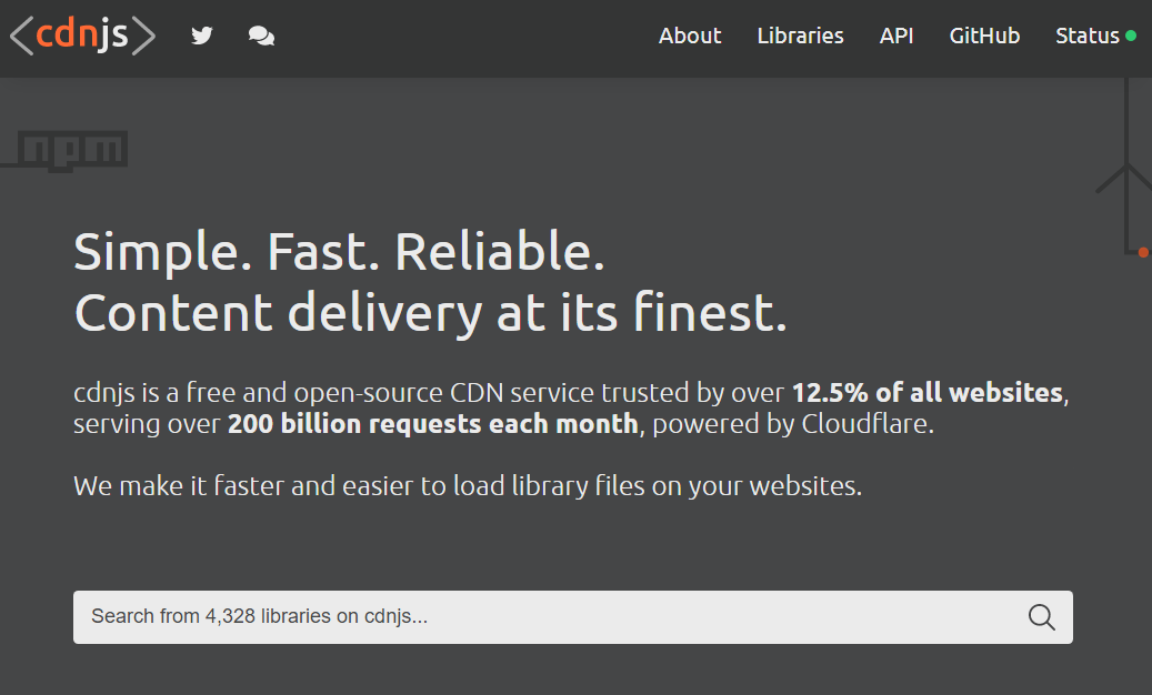해당 cdnjs 사이트는 무려 4,328개의 라이브러리를 검색할 수 있다고 하네요...