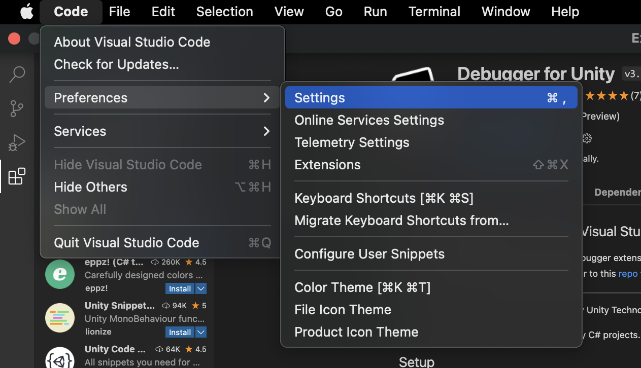 맥북 에어에서 M1 유니티 VS Code 설정하기 (Macbook Air M1 Unity VS Code Setting)